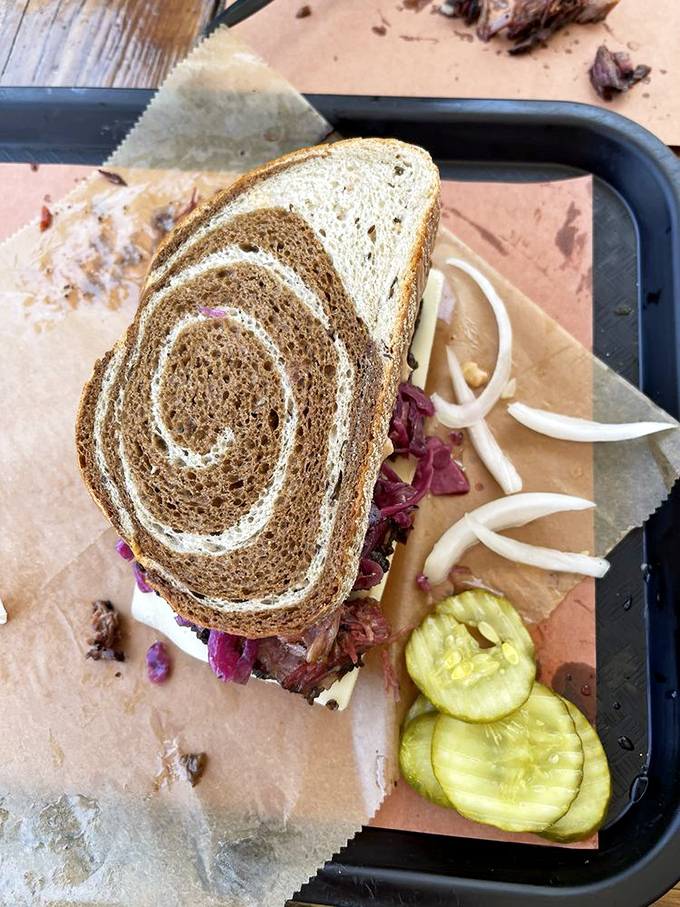 The marbled rye swirl makes this sandwich as photogenic as it is delicious. Like the best relationships, it's a perfect balance of substance and style.