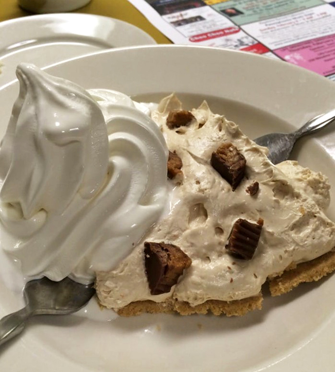 Peanut butter pie with a mountain of whipped cream that makes you wonder why you ever wasted time on lesser desserts. This is commitment to happiness.