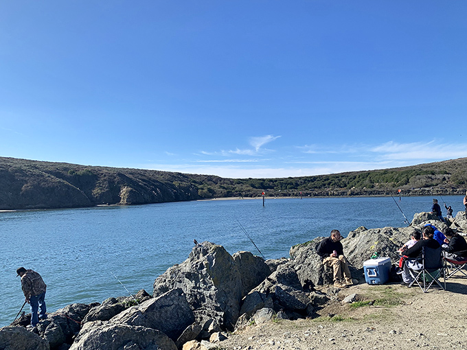 The patience of fishermen meets the drama of coastal cliffs &ndash; a scene unchanged for generations except for the coolers that now hold the beer.