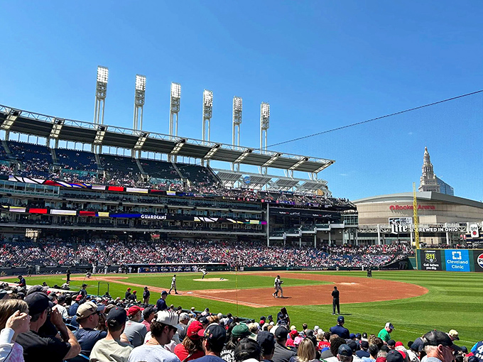 Take me out to the ballgame! Cleveland Guardians games provide affordable entertainment options for Pioneer Ridge's sports enthusiasts.