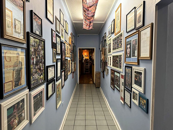 The hallway of fame&mdash;where photos tell stories of countless meals, celebrations, and the occasional food-induced proposal.
