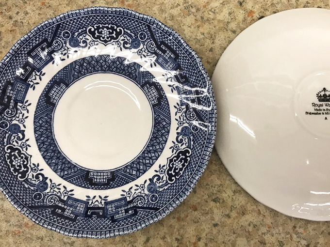 Blue and white china that whispers tales of elegant dinner parties past, now available for the price of a fast-food meal.