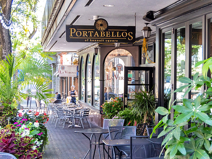 Portabellos proudly announces its mushroom heritage with a sign that practically winks at you, saying "Yes, we know exactly what we're doing with fungi."