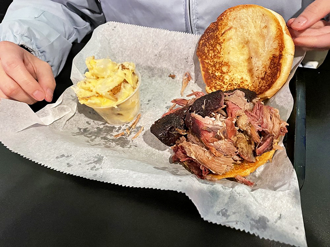 When pulled pork, potato salad, and beans share a basket, it's not just a meal&mdash;it's a Midwestern barbecue summit with delicious diplomatic relations.