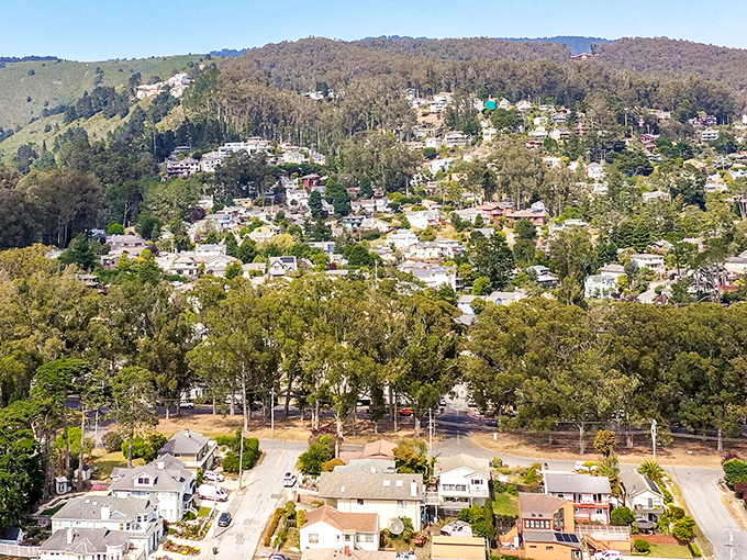 El Granada's homes cascade down hillsides like a neighborhood designed by nature itself, each window framing a different ocean view.