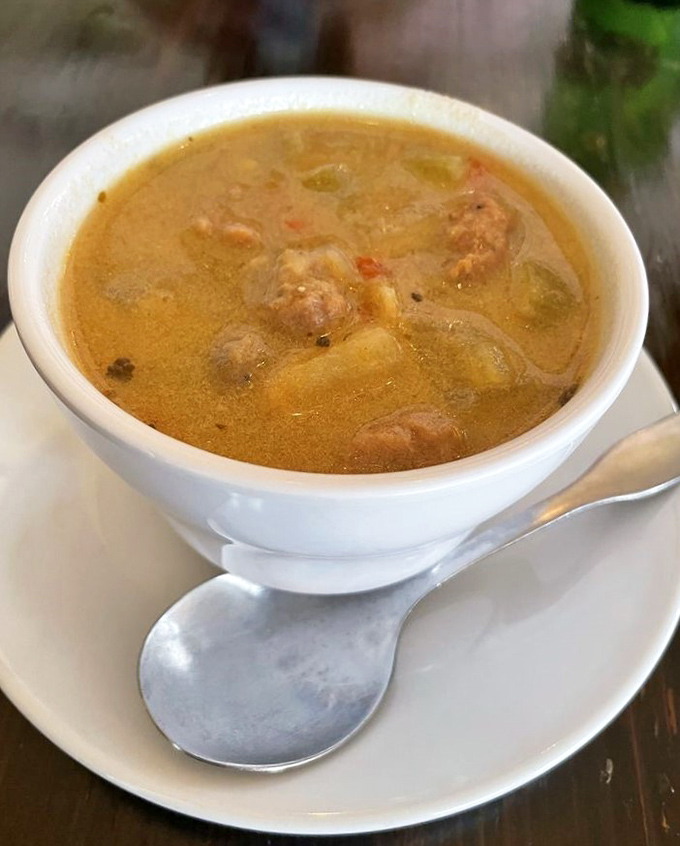 This isn't just soup&mdash;it's liquid comfort in a bowl. The chunks of sausage and vegetables are playing a delicious game of hide and seek.