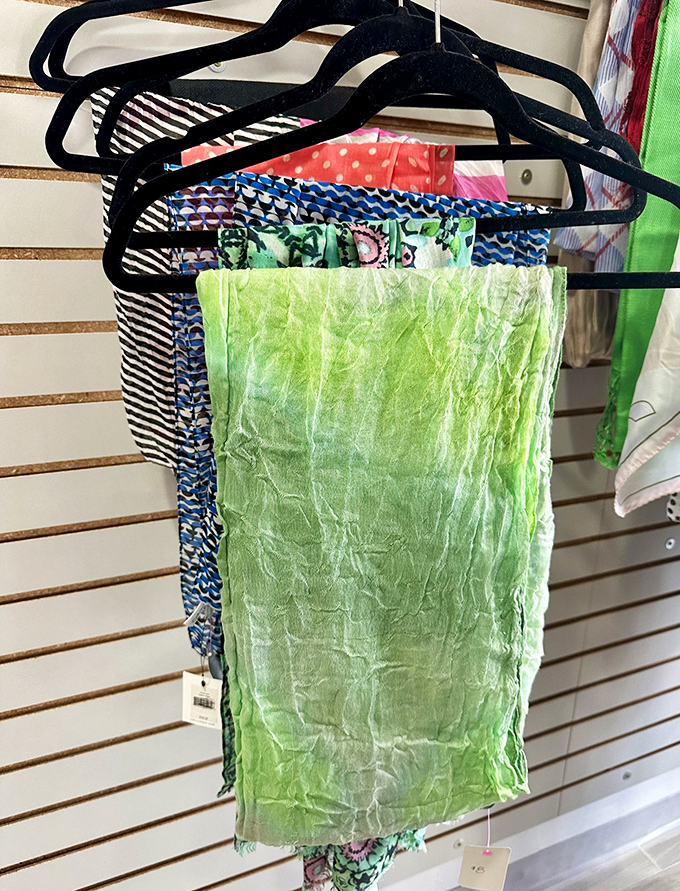 Silky squares of possibility&mdash;these scarves could be neck adornments, bag accessories, or even framed as affordable desert art.