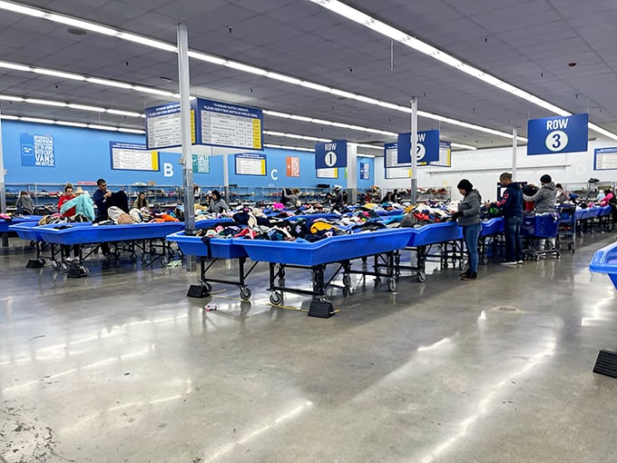 Shoppers hunched over bins like archaeologists at a dig site, each hoping to unearth that perfect vintage find.