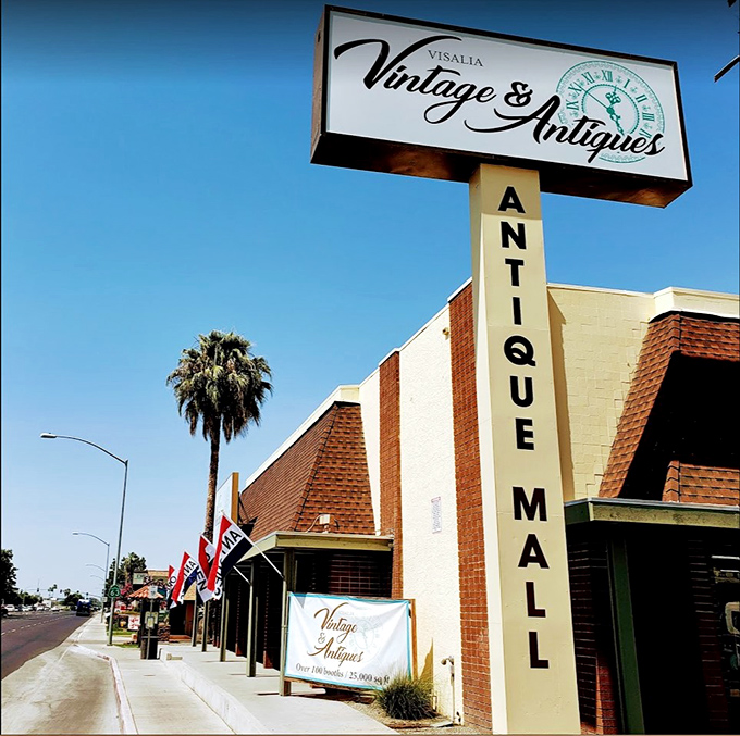 The iconic vertical signage serves as a lighthouse for collectors, standing tall against the California sky like a beacon of vintage hope.