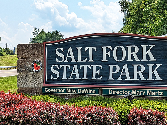 The entrance sign that signals your transition from "regular life" to "vacation mode" is just around the bend.