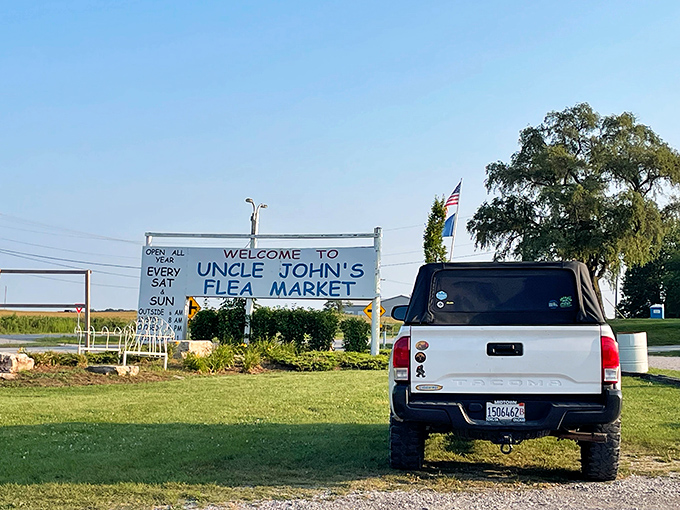 The roadside welcome sign, nature's way of saying "Your wallet is about to get lighter, but your home more interesting."