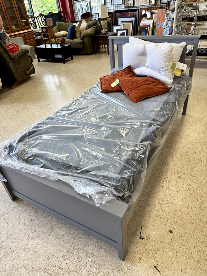 A twin bed that's seen less drama than yours—fresh start, fresh sheets, and possibly fewer midnight snack crumbs.