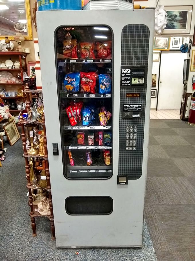 Even the snack machine is vintage! Grab a Doritos bag while contemplating whether that retro lamp would look ironic or just right in your den.