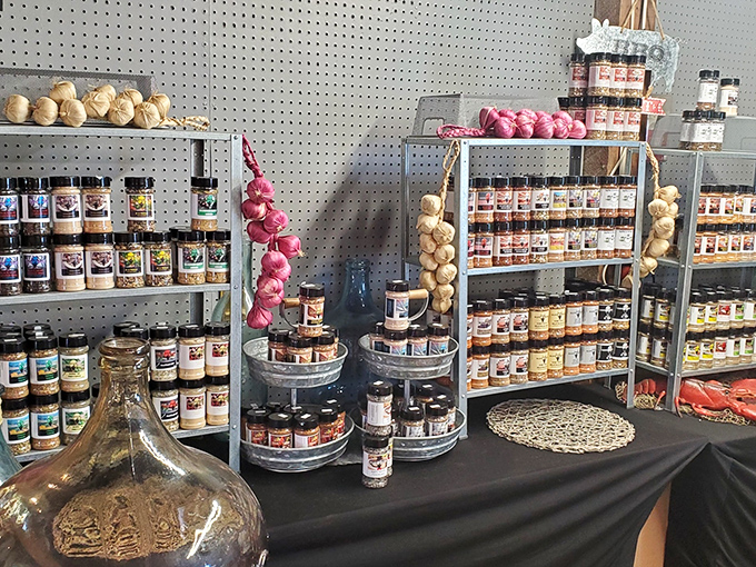 A spice lover's paradise that puts grocery store offerings to shame &ndash; with strings of garlic and onions hanging like aromatic jewelry above jars of culinary magic.