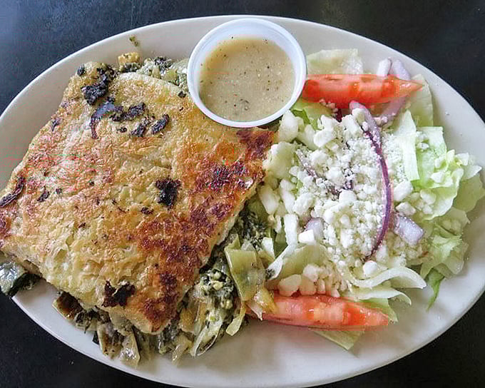 A Greek salad and spinach pie that would make Zorba dance&mdash;bringing Mediterranean sunshine to an Ohio afternoon with every feta-sprinkled bite.