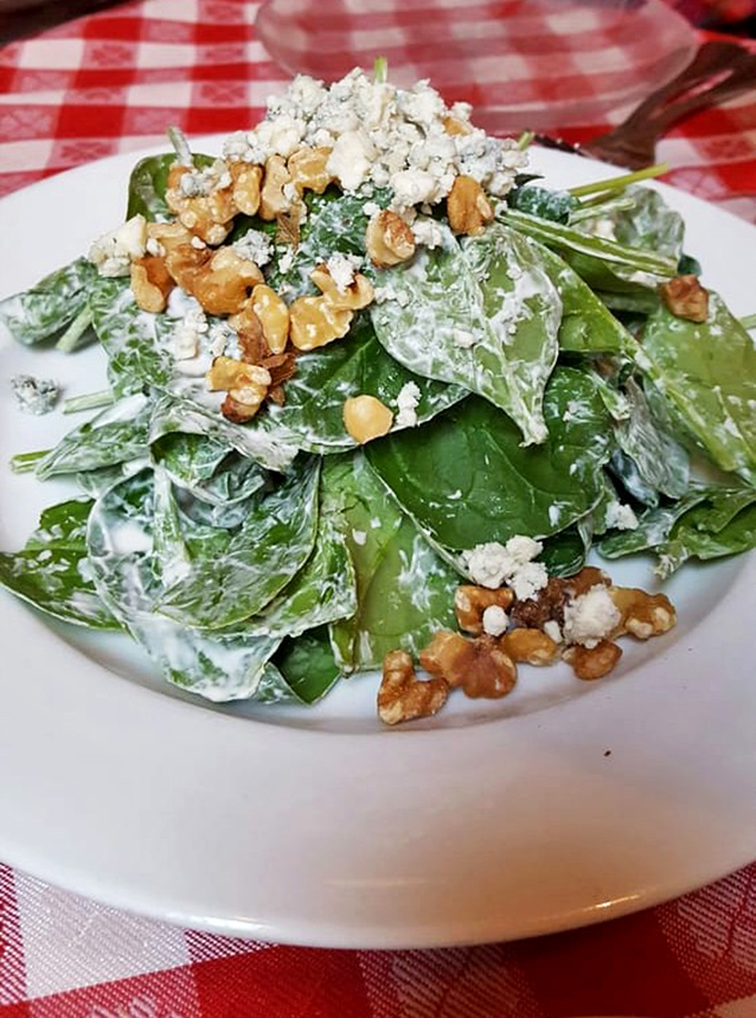 A spinach salad that actually excites &ndash; creamy dressing, crunchy walnuts, and blue cheese crumbles transform these humble greens into something special.