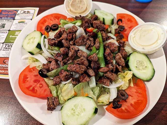A steak salad that respects both the carnivore and the nutritionist in you, with vegetables fresh enough to make you reconsider your life choices.