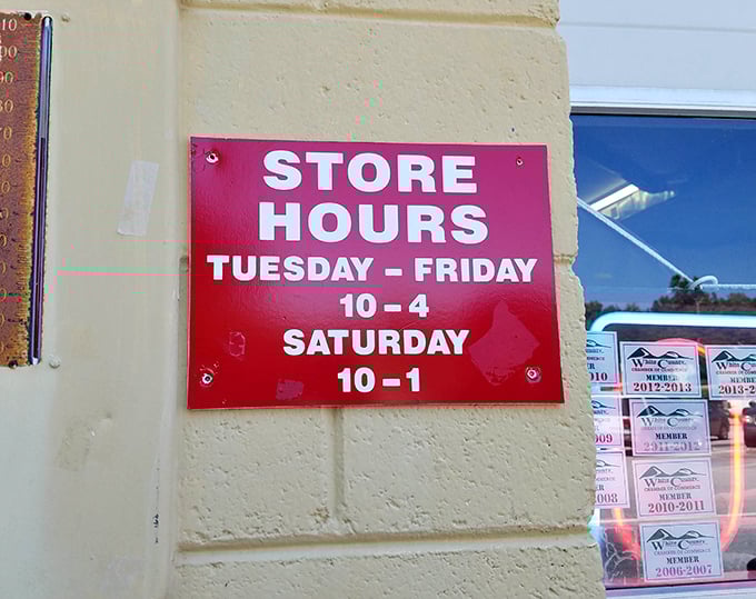 The store hours sign &ndash; simple, straightforward, and the gateway to your next great find. Mark your calendars accordingly!