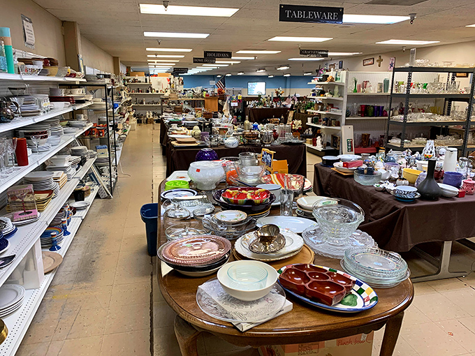 Dish paradise! From grandma-worthy china to that exact pattern your mother had in 1986, the tableware section is a nostalgic journey through American dining.