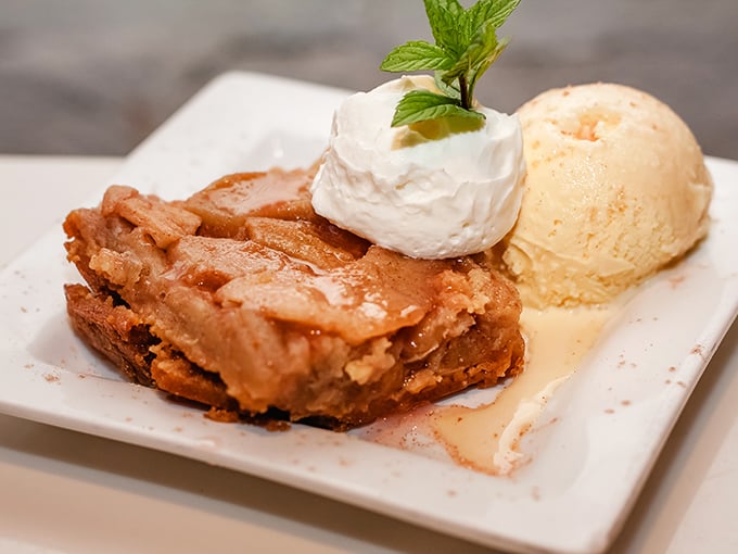 Apple tart with ice cream&mdash;proof that while humans may be flawed, our dessert ideas approach divine perfection.