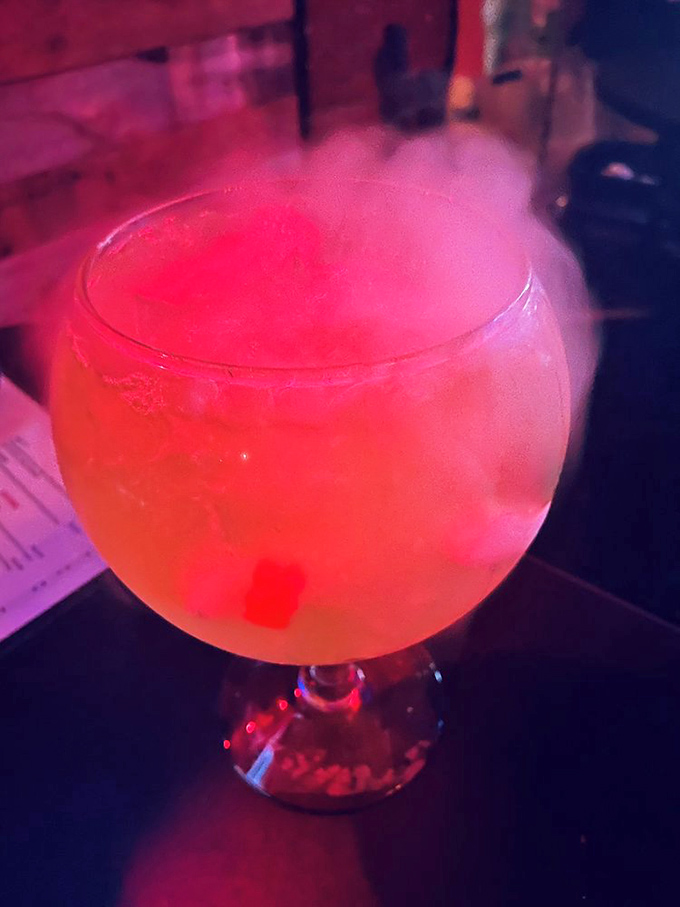 A smoking cocktail that bubbles and glows like a mad scientist's successful experiment in deliciousness.