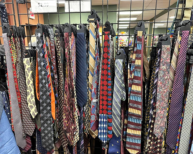 The tie collection rivals any corporate boardroom, offering patterns bold enough to make even the most conservative banker feel like a fashion rebel.