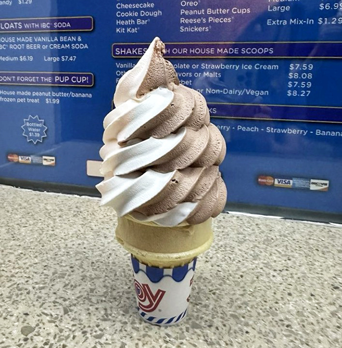 The perfect twist cone&mdash;chocolate and vanilla in harmonious balance, like yin and yang if the ancient Chinese had soft-serve machines.