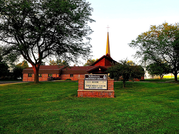 The steeple of this historic church reaches skyward, a spiritual landmark in a town where faith communities provide both meaning and social connection.