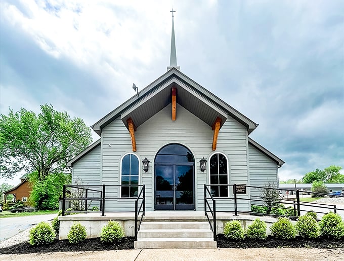 Simple yet elegant, the First Baptist Church welcomes all with its clean lines and bright interior, a spiritual anchor in this river town.