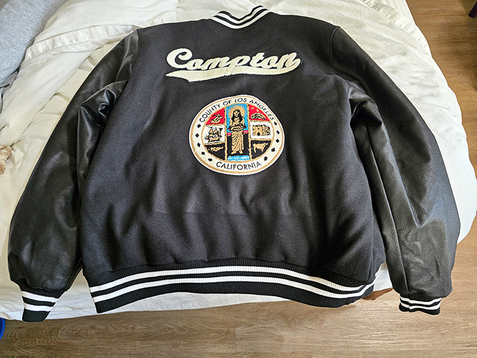 Not just a jacket—a wearable piece of California history. Compton pride stitched into every fiber, this is streetwear with serious credentials.