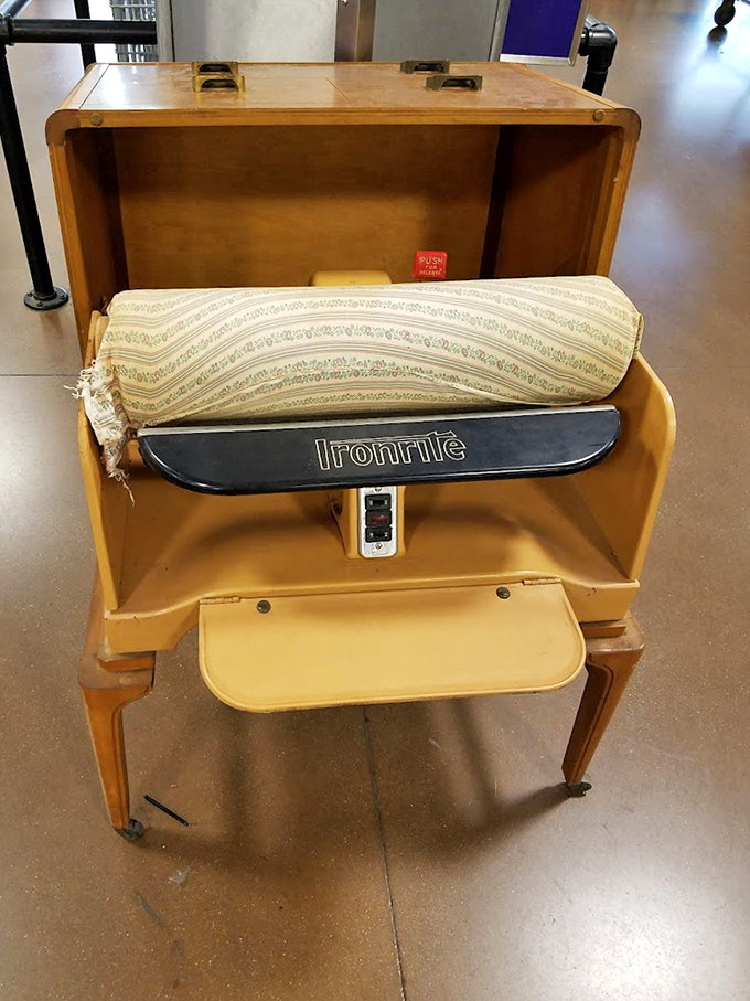 This vintage Ironrite machine proves our ancestors took wrinkle-free clothing very, very seriously indeed.