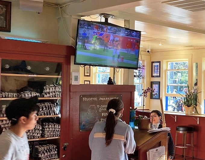 Sports on the big screen because sometimes you need entertainment between bites of amazing seafood.