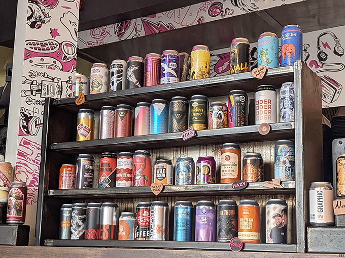 The craft beer wall&mdash;a colorful, aluminum art installation that pairs perfectly with spicy chicken and questionable life decisions.