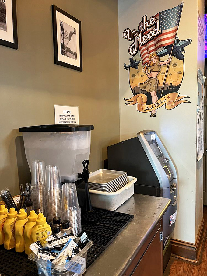 Self-service station stands ready for battle &ndash; your burger's about to meet its match in condiment heaven.