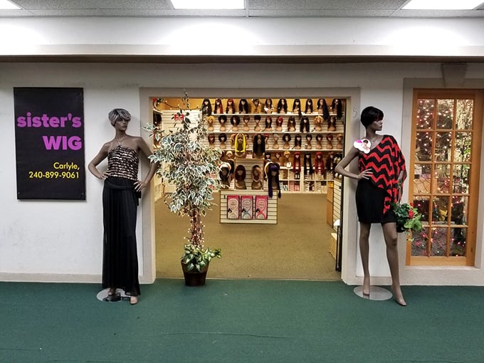 Transform your look instantly with professional-quality wigs displayed like a Hollywood costume department showcase.