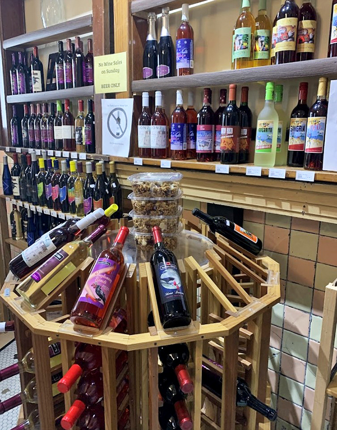 Wine bottles standing at attention like delicious soldiers, ready to be paired with whatever sandwich masterpiece you've just committed to memory.