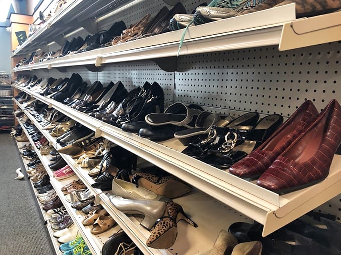 Shoe paradise for the patient hunter. Those leopard heels and burgundy loafers are practically begging for a second chance at glamour.