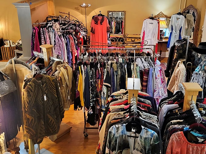 Vintage clothing racks where fashion comes full circle&mdash;those bell bottoms your mother warned you about are now "retro chic" and priced accordingly.