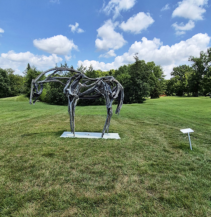 This skeletal horse sculpture gallops through the boundary between presence and absence, like a sketch that escaped the artist's notebook.