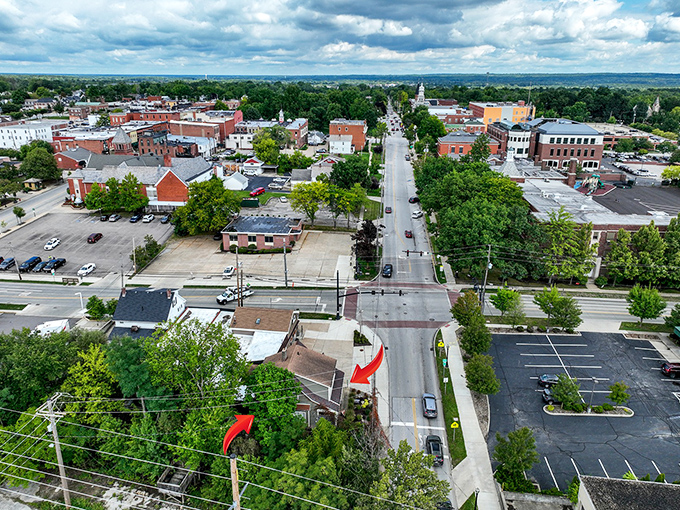 From above, Medina reveals its perfect small-town layout. The courthouse spire stands like an exclamation point on a well-written sentence.