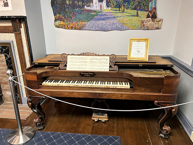 This stately Steinway piano reminds us that before road trip playlists, travelers made their own music at highway stops and tourist homes.