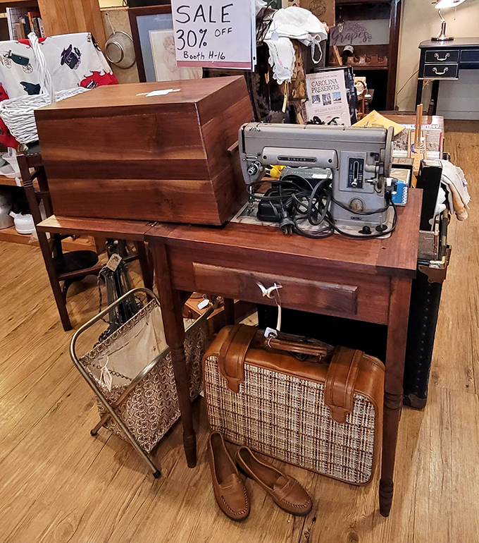 A vintage sewing machine awaits its next chapter. Once the heartbeat of a household's wardrobe, now ready to become someone's cherished heirloom.