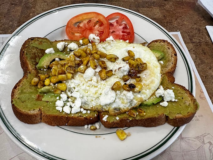 Avocado toast gets the Southern treatment with farm-fresh eggs, crumbled feta, and roasted corn. Even millennials and boomers can agree on this one.