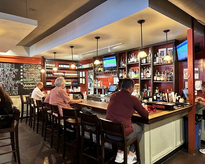 The bar area balances sports-watching practicality with cocktail-sipping sophistication &ndash; a rare achievement in burger joint design.