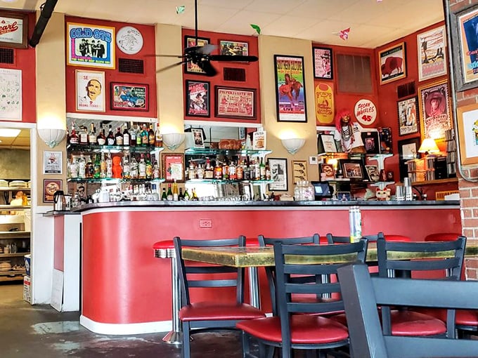 The bar area isn't just serving drinks&mdash;it's serving history, with every inch of wall space telling stories of Texas music legends and local heroes.