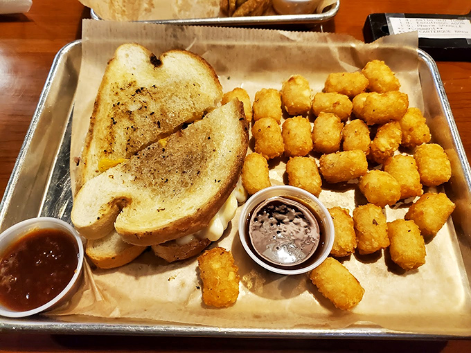 A sandwich that combines two of humanity's greatest achievements: barbecue and grilled cheese. This is what happiness looks like on a plate.