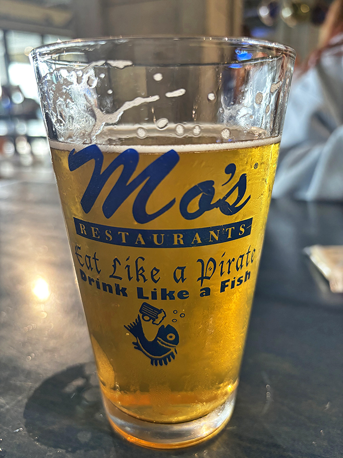 "Drink Like a Fish" the glass proclaims&mdash;a golden Oregon brew that completes the coastal dining equation with hoppy perfection.