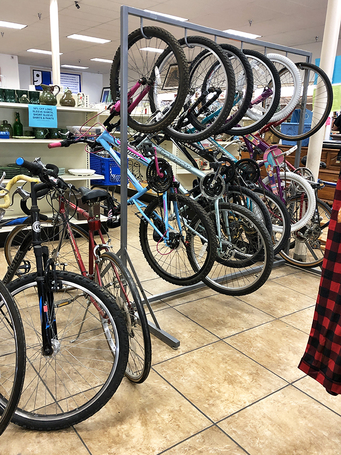 Bicycle heaven for wheel enthusiasts of all ages. From beach cruisers to mountain bikes, your next two-wheeled adventure is hanging right here.