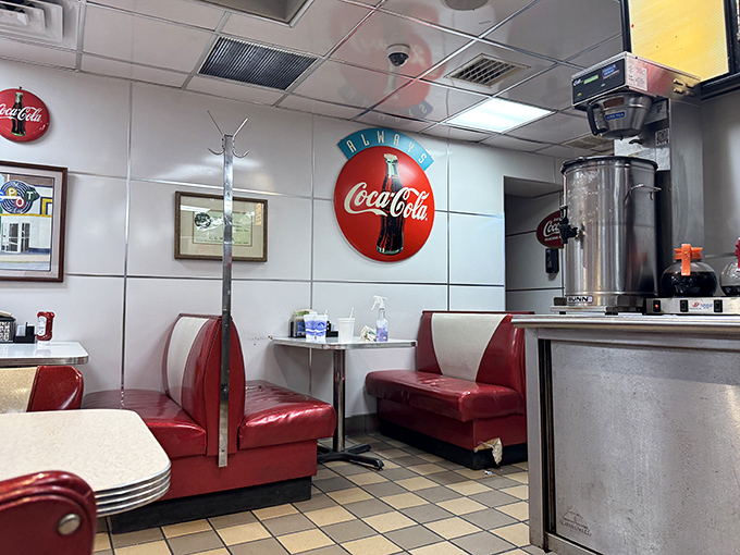 Classic diner aesthetics with Coca-Cola memorabilia&mdash;because some decorating styles never go out of fashion for good reason.
