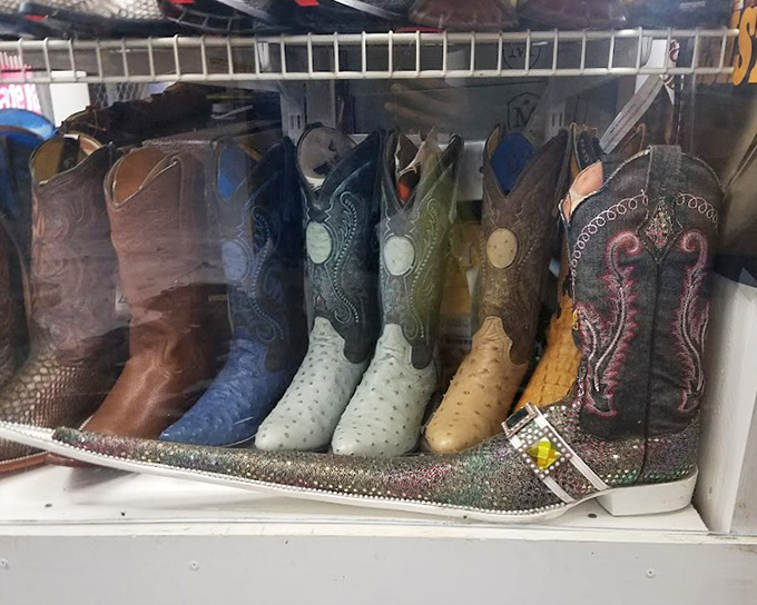 The wall of women's footwear offers more options than a dating app, with styles ranging from practical flats to statement-making sandals.